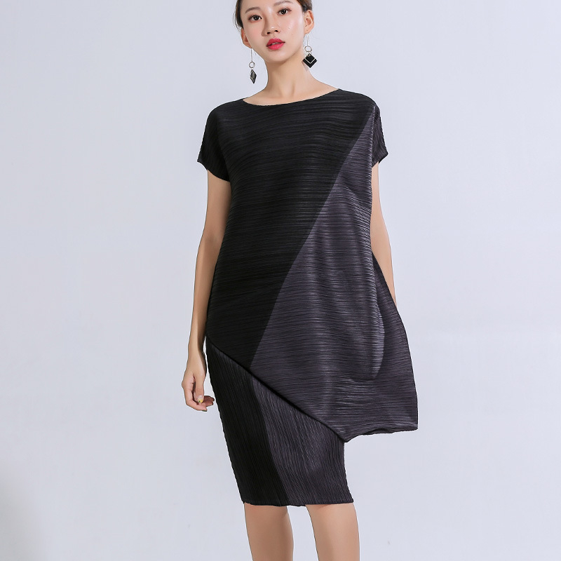 New Wrinkle Design Irregular Color Blocking Dress Large And Loose Dress ...